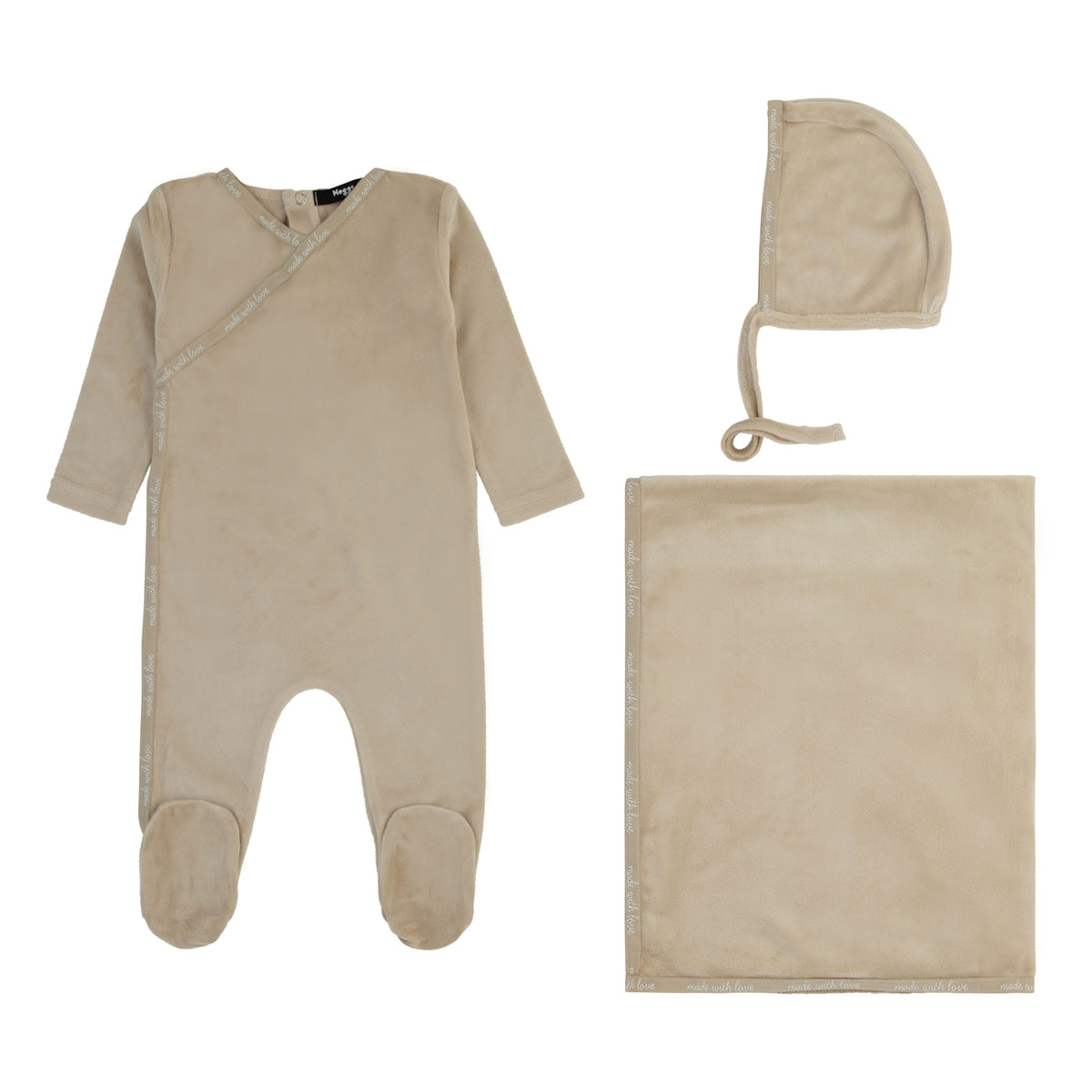 Noggi Taupe Velour Words Layette Set – Little Loungers