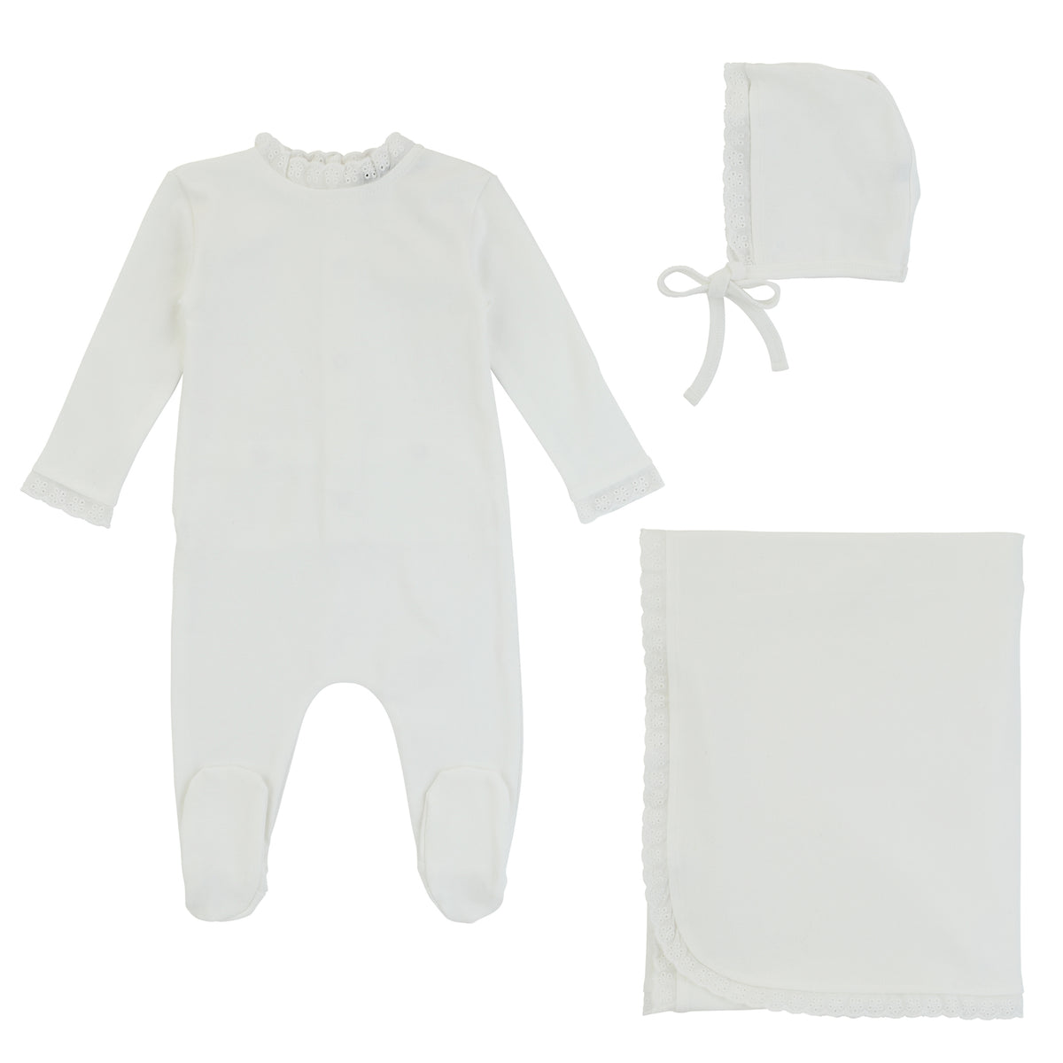 Noggi Ivory Eyelit Trim Layette Set – Little Loungers